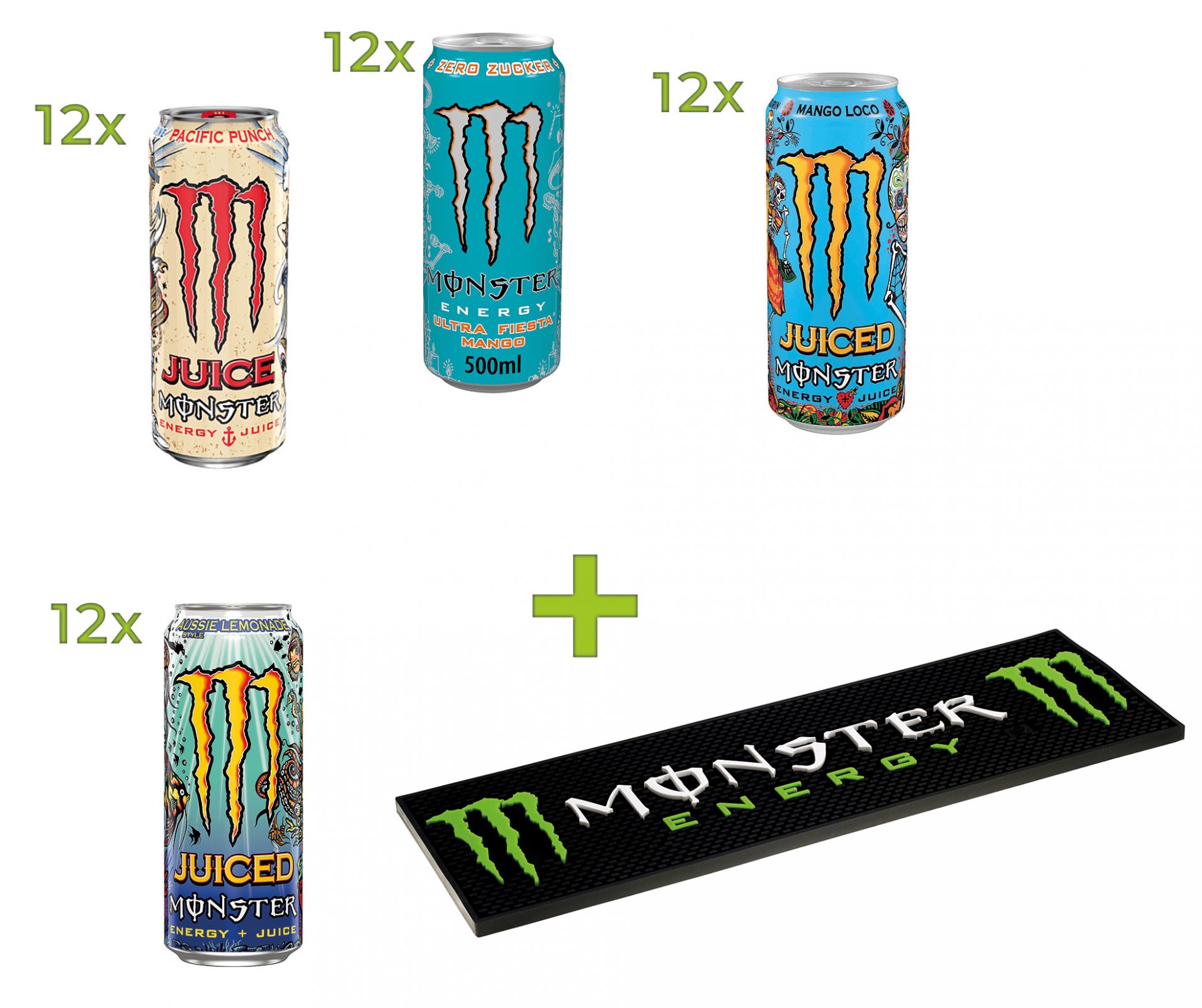 Monster Energy Set – 48 Dosen + Monster Energy Barmatte