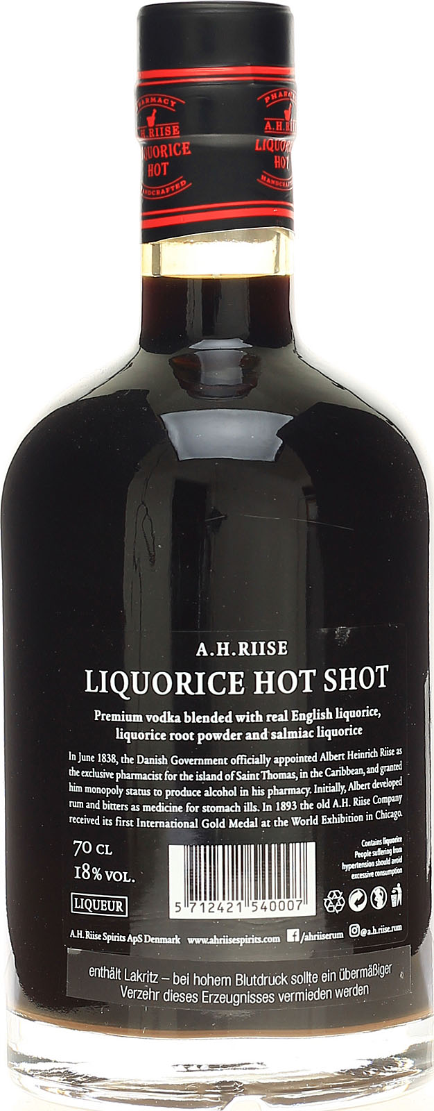 A.H. Riise Apotheker Lakrids Shot Hot Liqueur, dänische