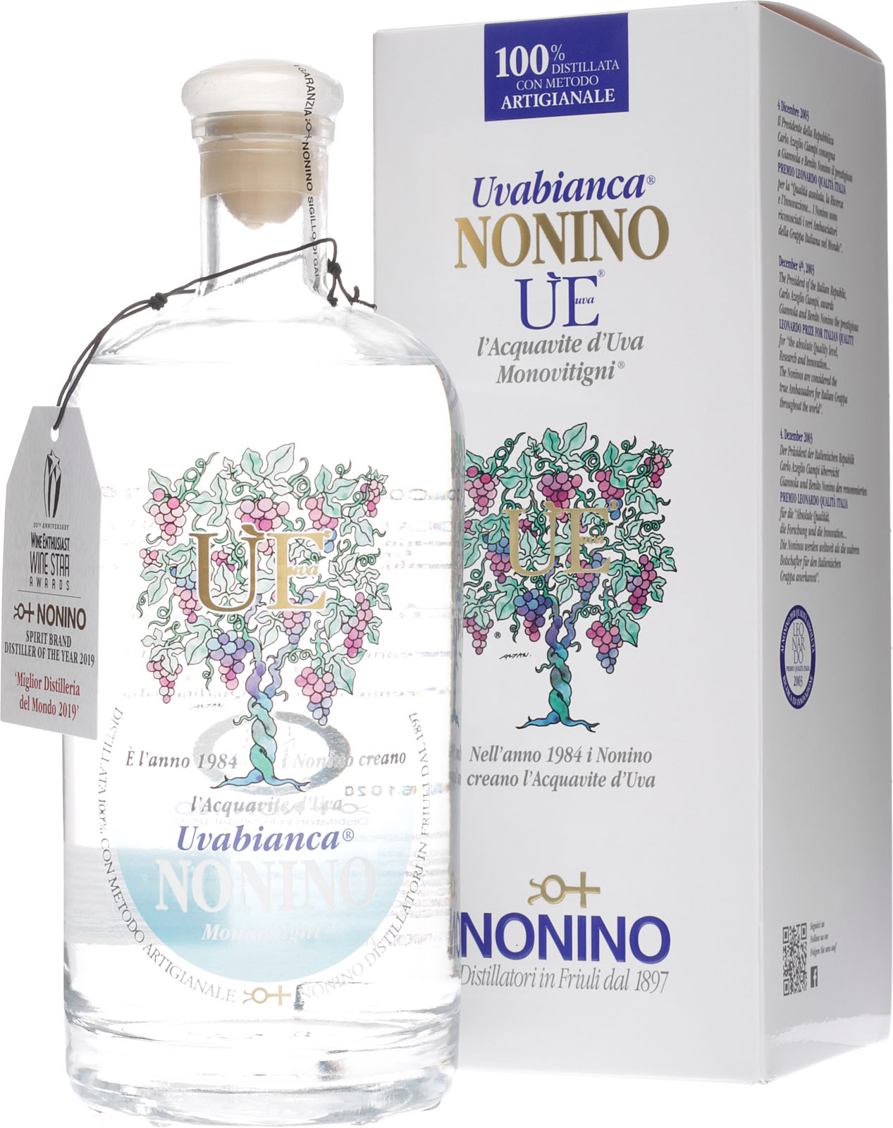 Nonino UE Grappa Monovitigni Uvabianca mit 0,7 Liter