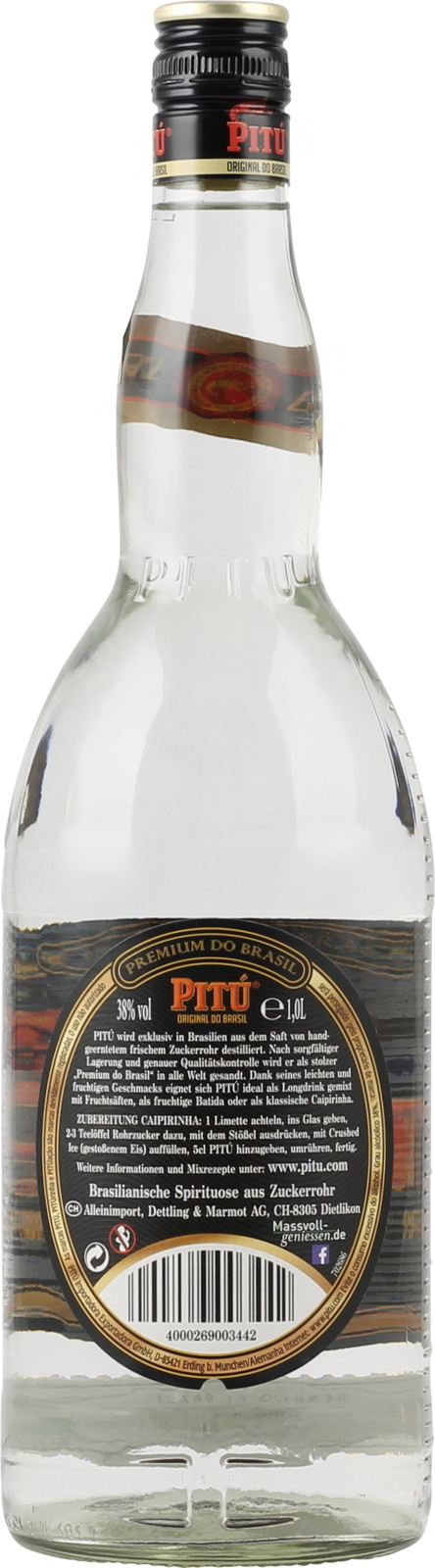 Pitu Cachaca 1 Liter 38 % Vol., Sommerspirituose