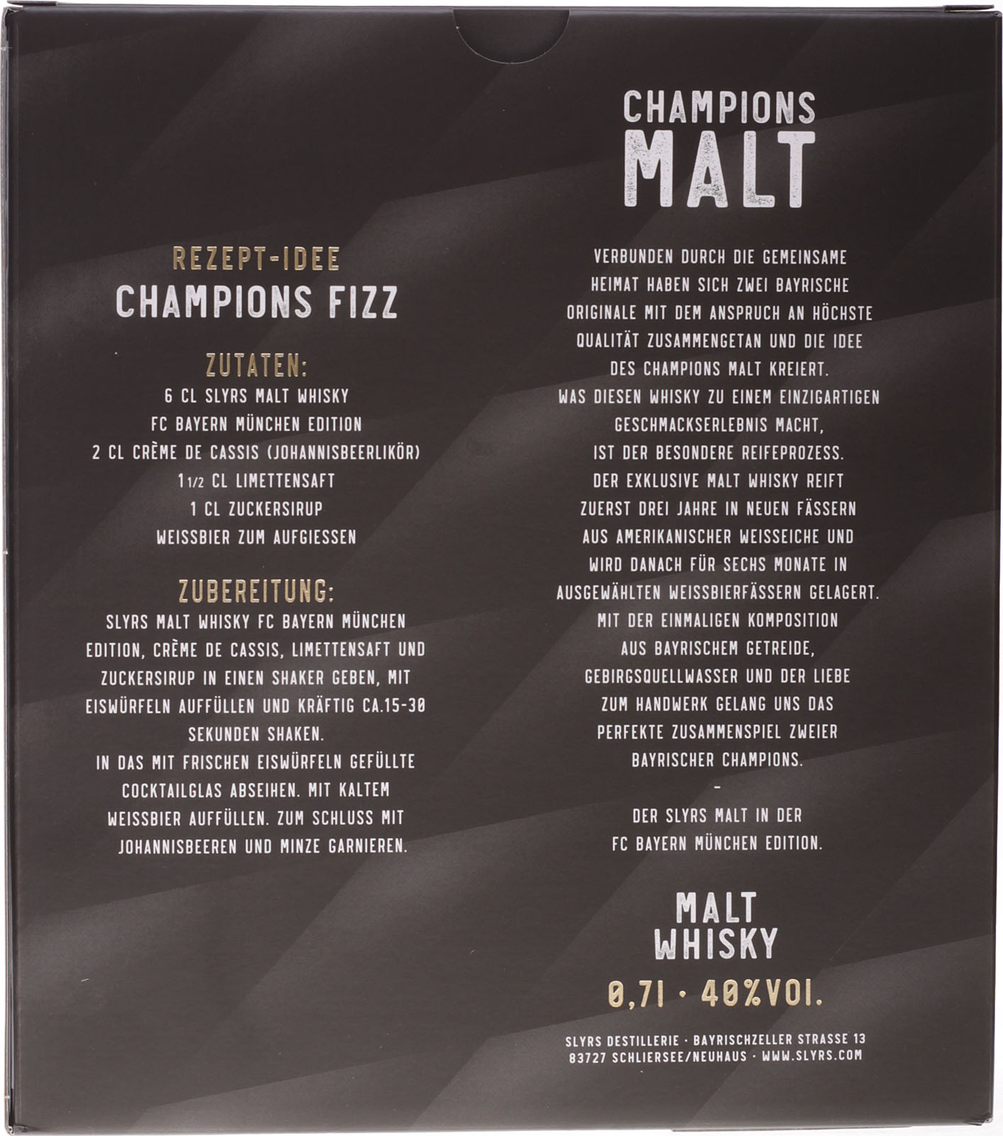 Slyrs Champions Malt Whisky FC Bayern München Edition