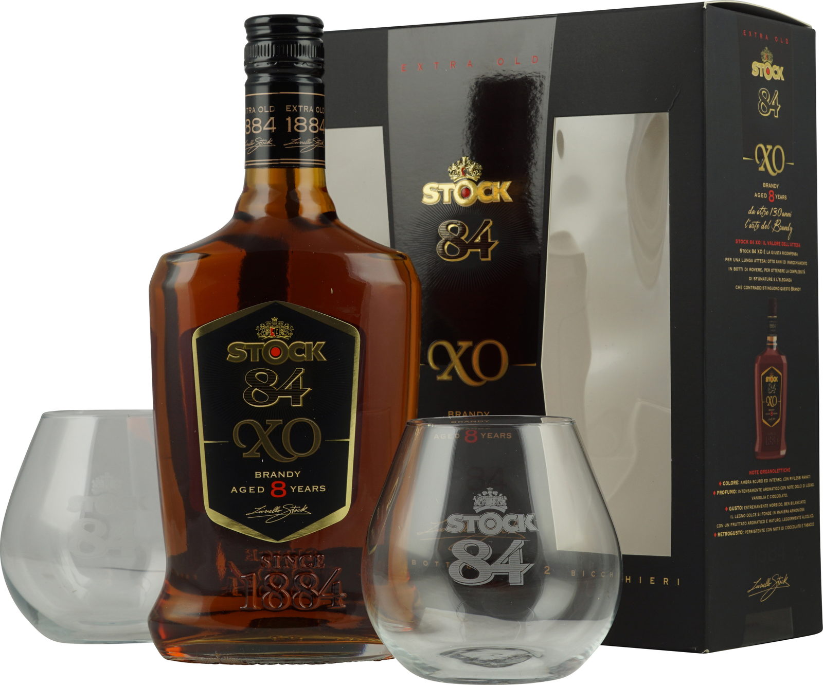 Stock 84 Brandy XO 0,7 Liter 40 % Vol. mit 2 Gläsern, o